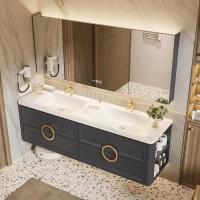 China Wall Mounted Wood Bathroom Vanity with Handle-Free Design and Basin Included by YALIG for sale