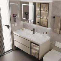 China Wall Mounted Wood Bathroom Vanity with Handle-Free Design and Basin Included by YALIG for sale