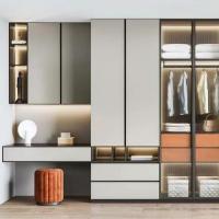China Modern Style Villa Bedroom Wooden Dressing Table with 8 Sliding Doors and Mirror Design for sale