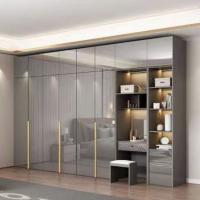 China Modern Style Villa Bedroom Wooden Dressing Table with 8 Sliding Doors and Mirror Design for sale