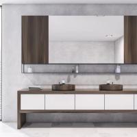 China Design Wooden Bathroom Cabinet Vanity Furniture with Acrylic Door Panel Surface Treatment for sale