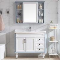 China YALIG Customized Counter Wash Basin Wooden White Cabinet Bathroom Vanity Cabinets with Silver Mirror for sale