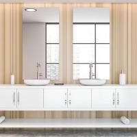 China YALIG Customized Counter Wash Basin Wooden White Cabinet Bathroom Vanity Cabinets with Silver Mirror for sale