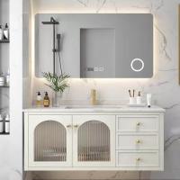China Wall Mounted Beading Shaker Wooden Grain Floating Bathroom Vanity with Customized Designs for sale