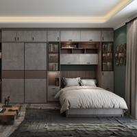 China NO Folded Modern Style Walnut Sliding Doors Wardrobe with Dressing Table Customizable for sale