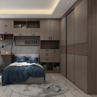 China NO Folded Modern Style Walnut Sliding Doors Wardrobe with Dressing Table Customizable for sale