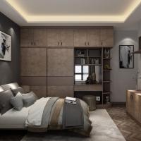 China NO Folded Modern Style Walnut Sliding Doors Wardrobe with Dressing Table Customizable for sale