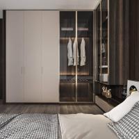 China YALIG Bedroom Furniture Modern Wooden Wardrobe with Glass Door in 2D / 3D for sale