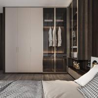 China YALIG Wooden Wardrobe with Matte Lacquer Painted Finish and Glass Door Bedroom Furniture for sale