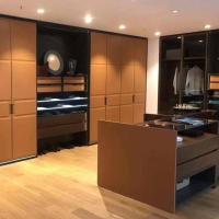 China Wooden Glass Door Wardrobe for Modern Bedroom YALIG Leather Wardrobe for sale