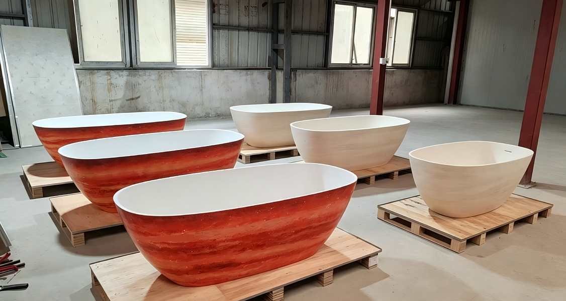 Travertine Texture Freestanding Bathtub