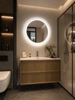 China Waterproof Countertop Floating Bathroom Vanity Units Fluted Wood Cabinet for sale