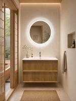 China Waterproof Countertop Floating Bathroom Vanity Units Fluted Wood Cabinet for sale