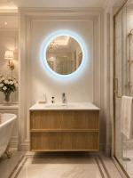China Waterproof Countertop Floating Bathroom Vanity Units Fluted Wood Cabinet for sale