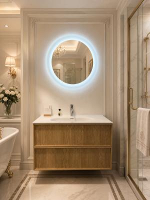 China Waterproof Countertop Floating Bathroom Vanity Units Fluted Wood Cabinet for sale