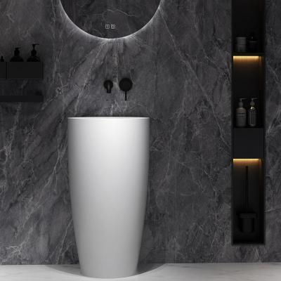 China Curved Cloakroom Pedestal Basin Freestanding Micropore Free Solid Surface for sale
