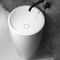 China Curved Cloakroom Pedestal Basin Freestanding Micropore Free Solid Surface for sale