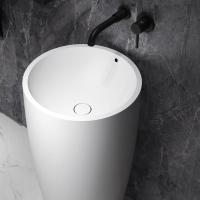 China Curved Cloakroom Pedestal Basin Freestanding Micropore Free Solid Surface for sale