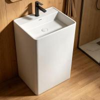 China Deep Rectangular Marble Pedestal Modern Sink Solid Surface Thick Edge Wash Basin for sale