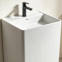 China Deep Rectangular Marble Pedestal Modern Sink Solid Surface Thick Edge Wash Basin for sale