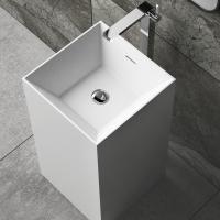 China Narrow Tall Square Pedestal Sink Wash Hand Basin For Compact Small Powder Room for sale