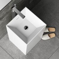 China Narrow Tall Square Pedestal Sink Wash Hand Basin For Compact Small Powder Room for sale