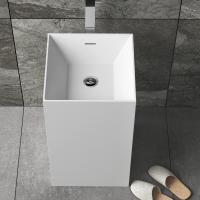 China Narrow Tall Square Pedestal Sink Wash Hand Basin For Compact Small Powder Room for sale