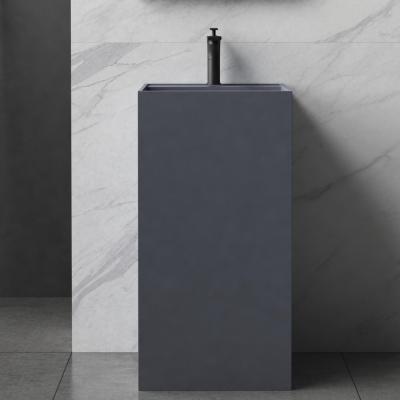 China Bespoke Grey Square Pedestal Hand Basin Freestanding Sink Deck Mounted for sale