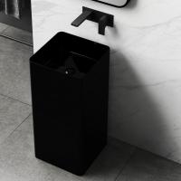 China Matte Black Square Corner Pedestal Sink Artificial Solid Stone Washbasin for sale