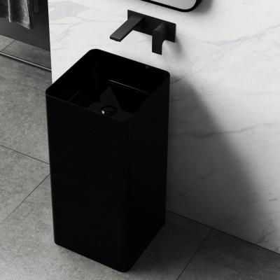 China Matte Black Square Corner Pedestal Sink Artificial Solid Stone Washbasin for sale