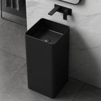 China Matte Black Square Corner Pedestal Sink Artificial Solid Stone Washbasin for sale