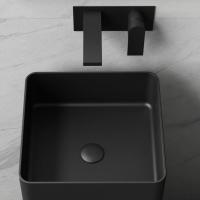 China Matte Black Square Corner Pedestal Sink Artificial Solid Stone Washbasin for sale