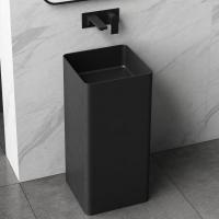 China Matte Black Square Corner Pedestal Sink Artificial Solid Stone Washbasin for sale