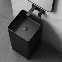 China Matte Black Square Corner Pedestal Sink Artificial Solid Stone Washbasin for sale