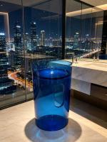 China Personalized Indigo Blue Bathroom Pedestal Basin 500mm Round for sale