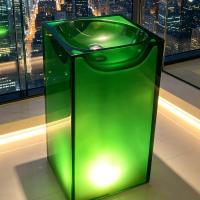China Emerald Green Translucent Resin Bathroom Pedestal Basin Square Freestanding Sink for sale