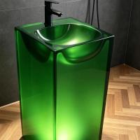 China Emerald Green Translucent Resin Bathroom Pedestal Basin Square Freestanding Sink for sale