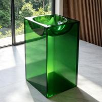 China Emerald Green Translucent Resin Bathroom Pedestal Basin Square Freestanding Sink for sale