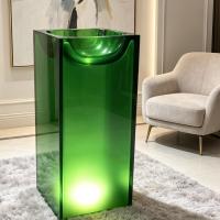 China Emerald Green Translucent Resin Bathroom Pedestal Basin Square Freestanding Sink for sale