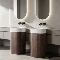 China Stain Resistant Travertine Pedestal Sink Woodgrain & White Bowl Custom for sale