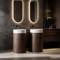 China Stain Resistant Travertine Pedestal Sink Woodgrain & White Bowl Custom for sale