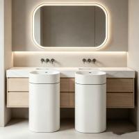 China Wall Mounted One Hole Bathroom Pedestal Basin Free Standing Sink Anti Fingerprint for sale
