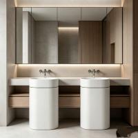 China Wall Mounted One Hole Bathroom Pedestal Basin Free Standing Sink Anti Fingerprint for sale
