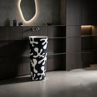 China Black White Graffiti Space Saving Pedestal Sink Travertine Textured 420mm for sale
