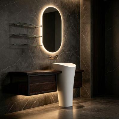 China Asymmetrical Corner Bathroom Pedestal Basin Sink Matte White for sale