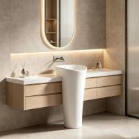 China Asymmetrical Corner Bathroom Pedestal Basin Sink Matte White for sale