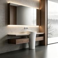 China Asymmetrical Corner Bathroom Pedestal Basin Sink Matte White for sale