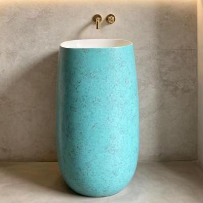 China Speckled Grain Shallow Contemporary Pedestal Sink Turquoise for sale