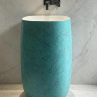China Speckled Grain Shallow Contemporary Pedestal Sink Turquoise for sale
