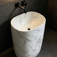 China ODM White Oval Bathroom Pedestal Basin Artificial Stone Solid Surface Freestanding Sink for sale